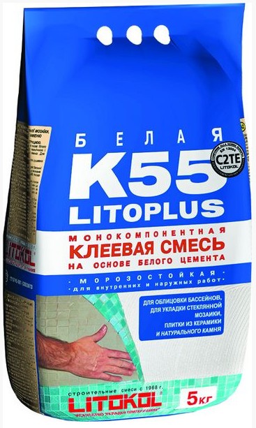 Клей для мозаики и мелкой плитки LITOPLUS K55, 5кг LITOPLUS K55 5